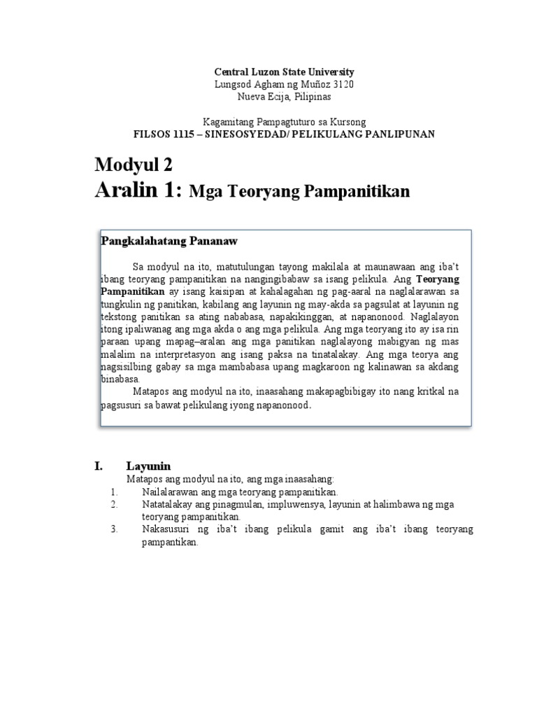 MODYUL_2_ARALIN_1_MGA_TEORYANG_PAMPANITIKAN | PDF