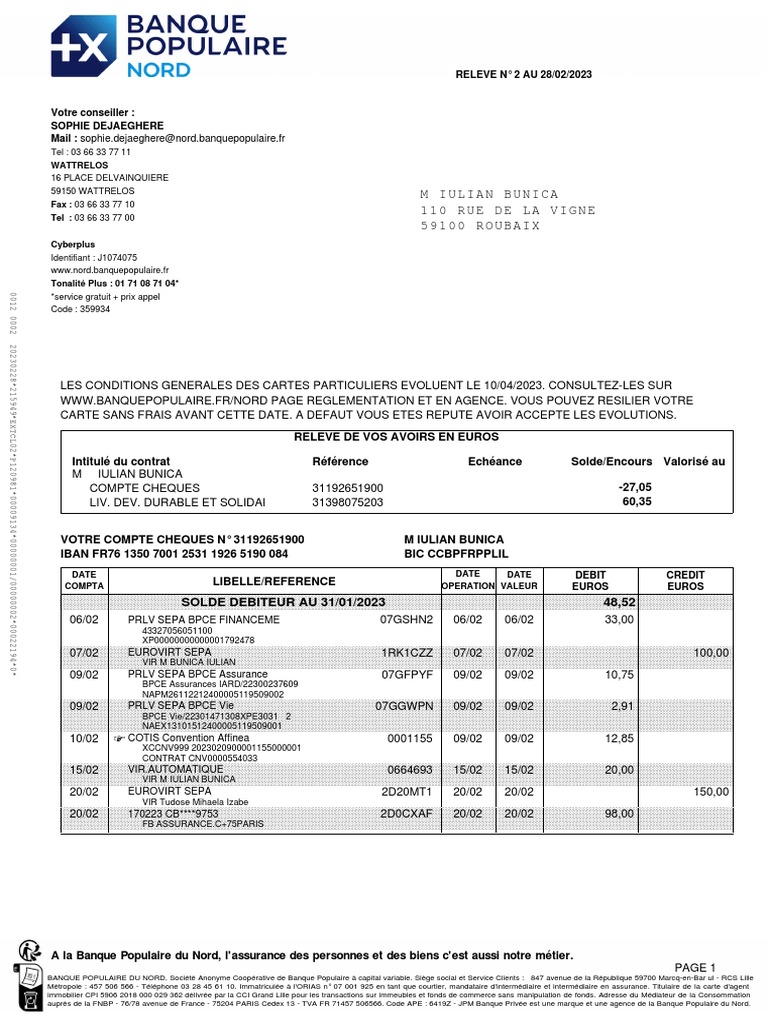 Extrait de compte - 31192651900 - 20230228 | PDF