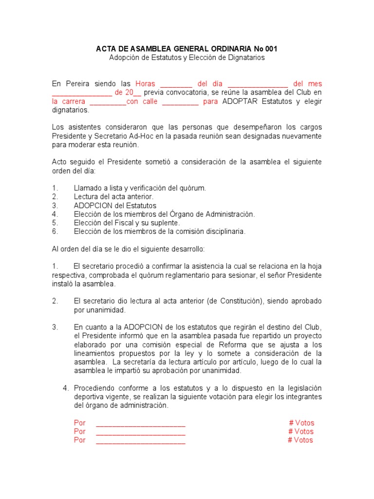 2 - Acta de Asamblea General Ordinaria | Descargar gratis PDF | Quórum | Gobierno