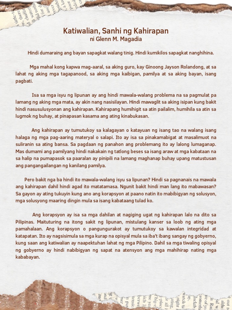 KATIWALIAN, SANHI NG KAHIRAPAN - Magadia, Glenn M. | PDF