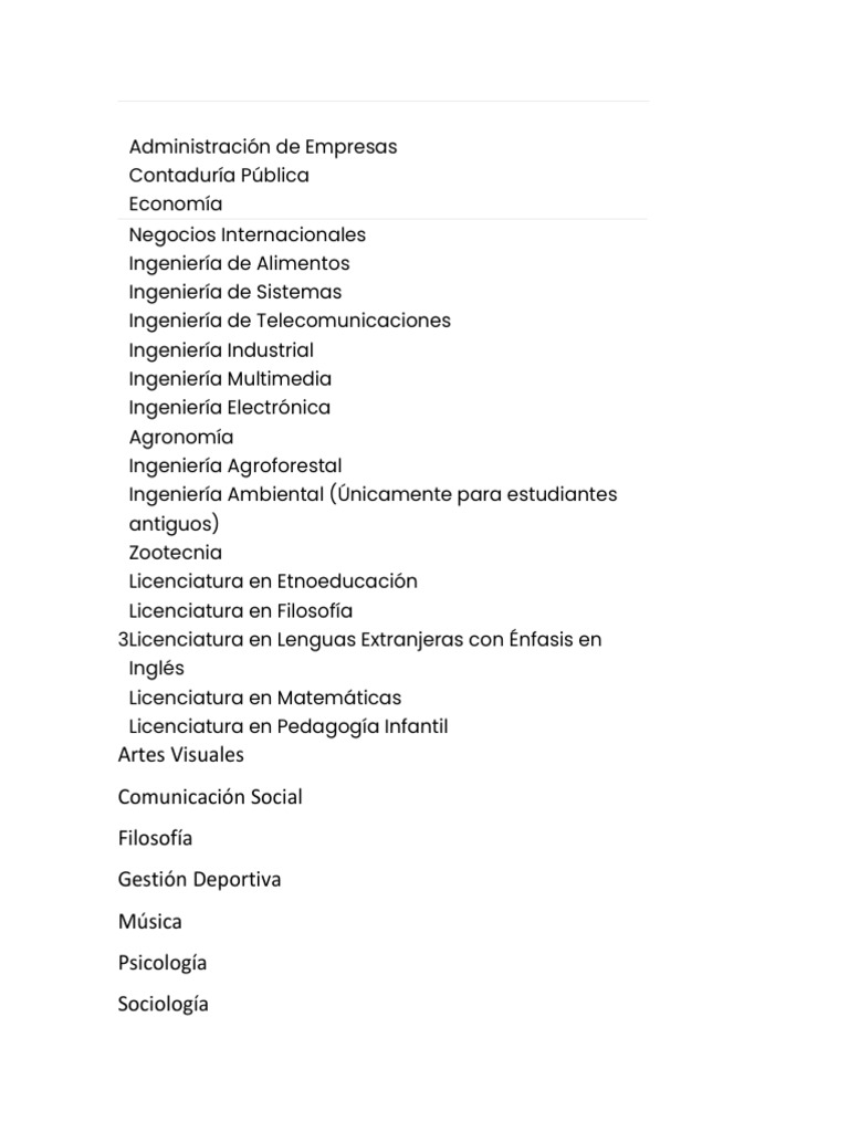 Lista de Las Carreras Profesionas para Estudiar en La Unad | PDF Lista de Las Carreras Profesionas para Estudiar en La Unad | PDF