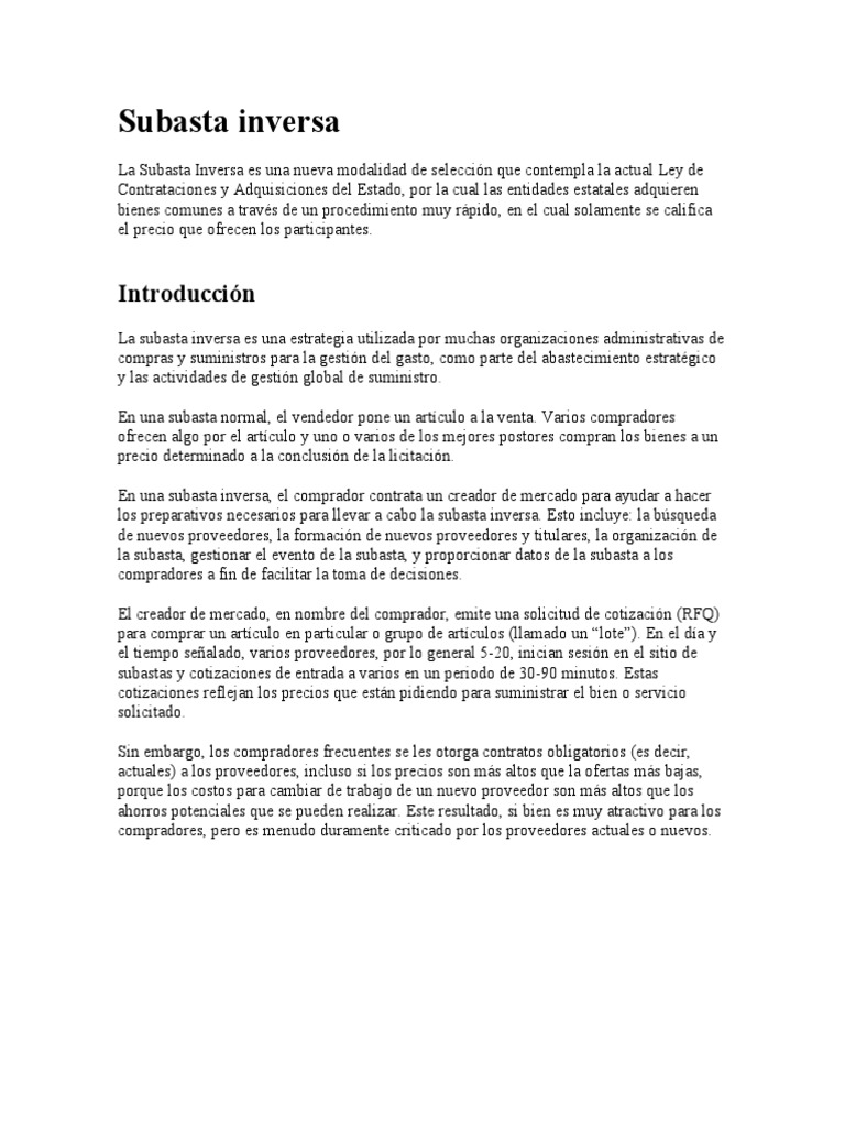 Subasta Inversa | PDF