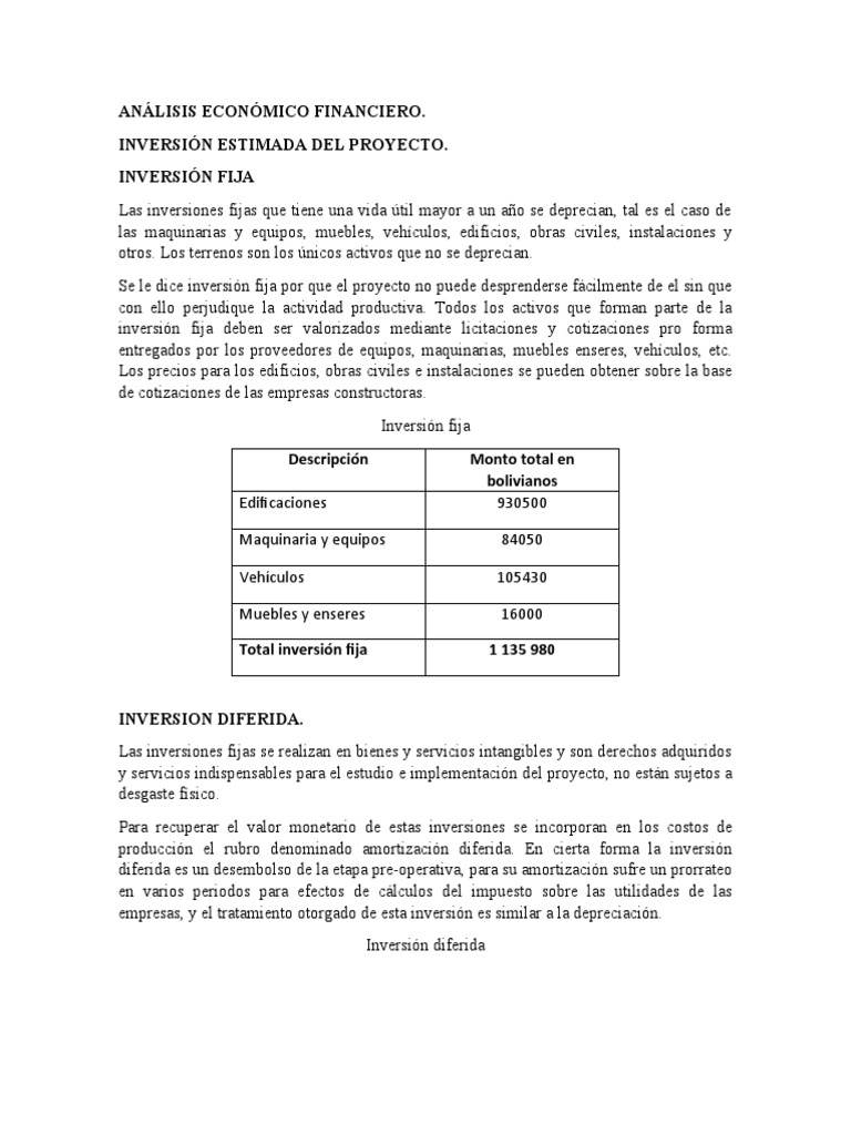 Análisis Económico Financiero Proyecto | PDF | Inversiones | Business
