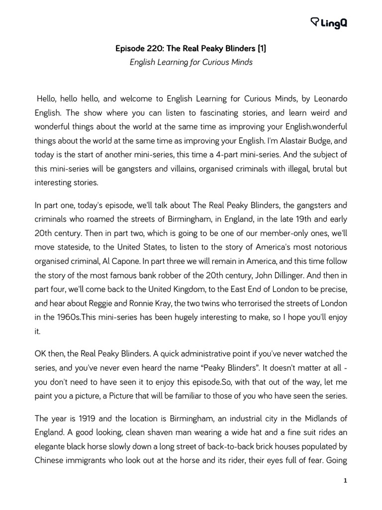 Episode 220 The Real Peaky Blinders | PDF