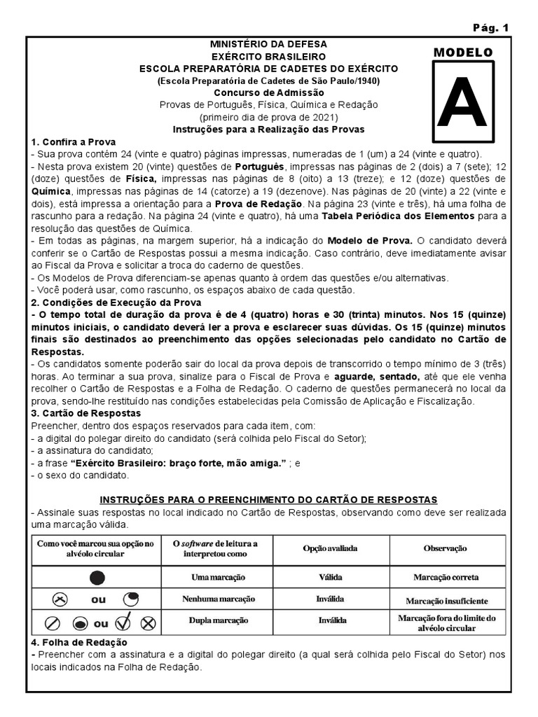 Prova Espcex 2021 e Gabarito | PDF