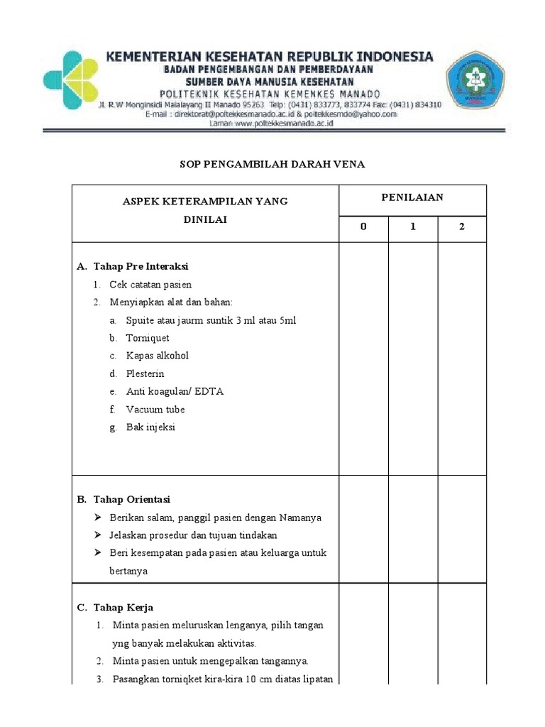 Sop Pengambilan Darah | PDF | Sains & Matematika
