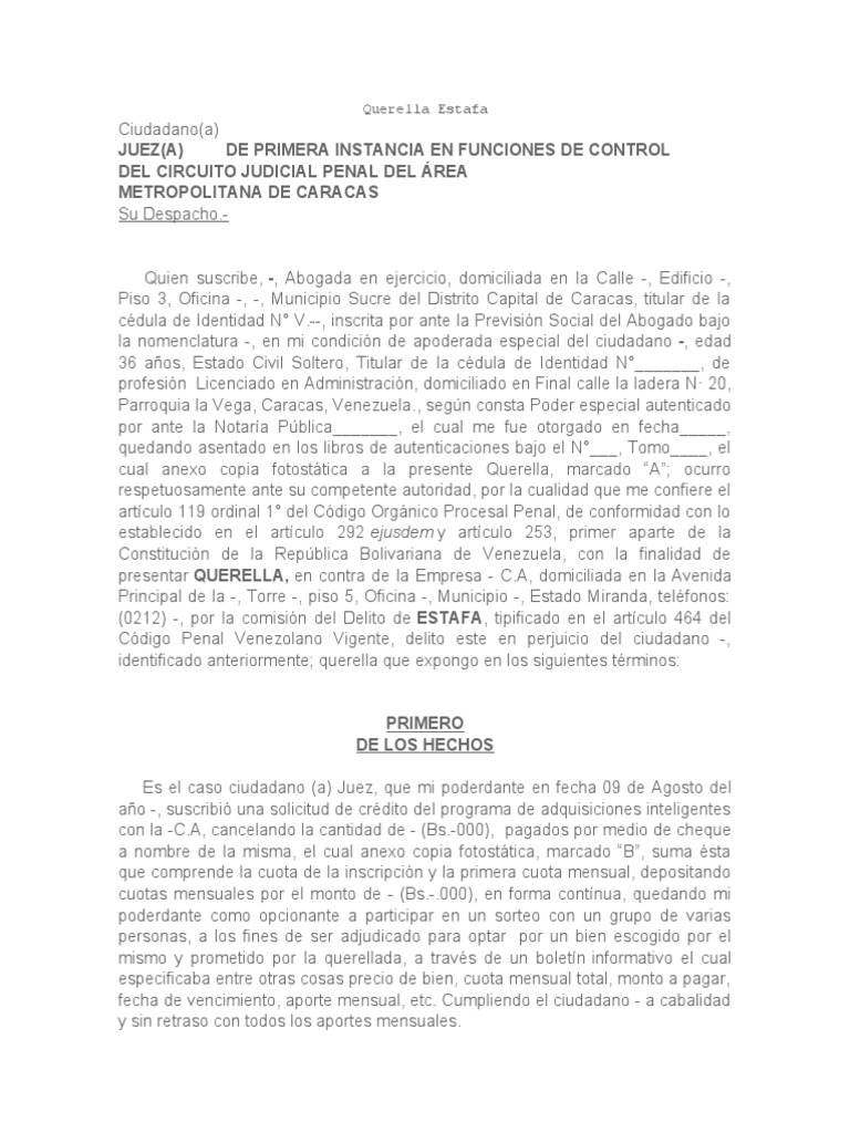 Modelo de Querella Por Estafa | PDF