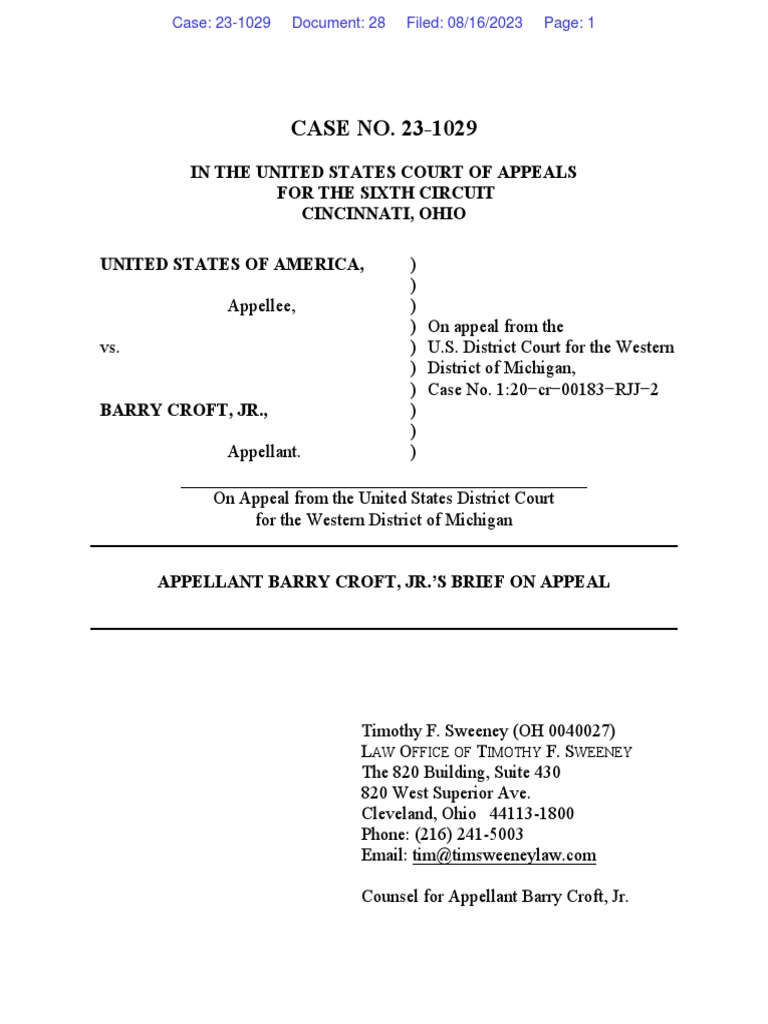 USA Vs Croft - Barry Croft's Brief For 6th Circuit Court of Appeals ...