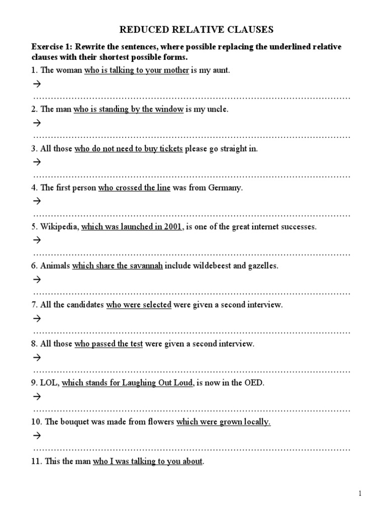 Reduced Relative Clauses | PDF
