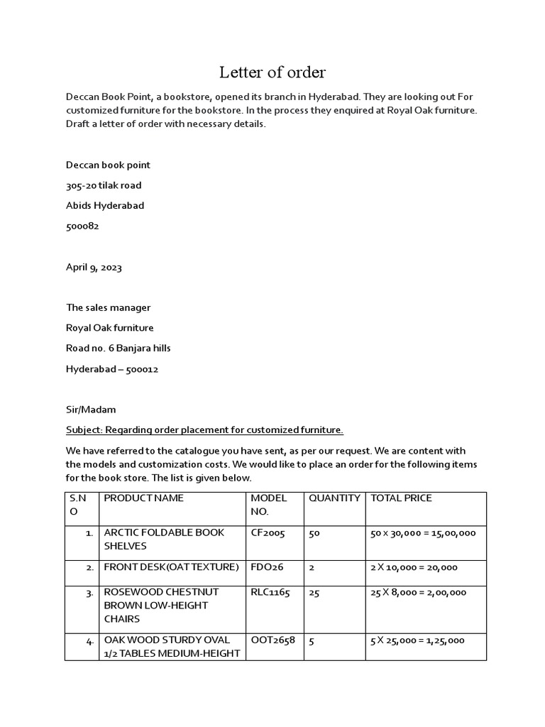 Letter of Order | PDF