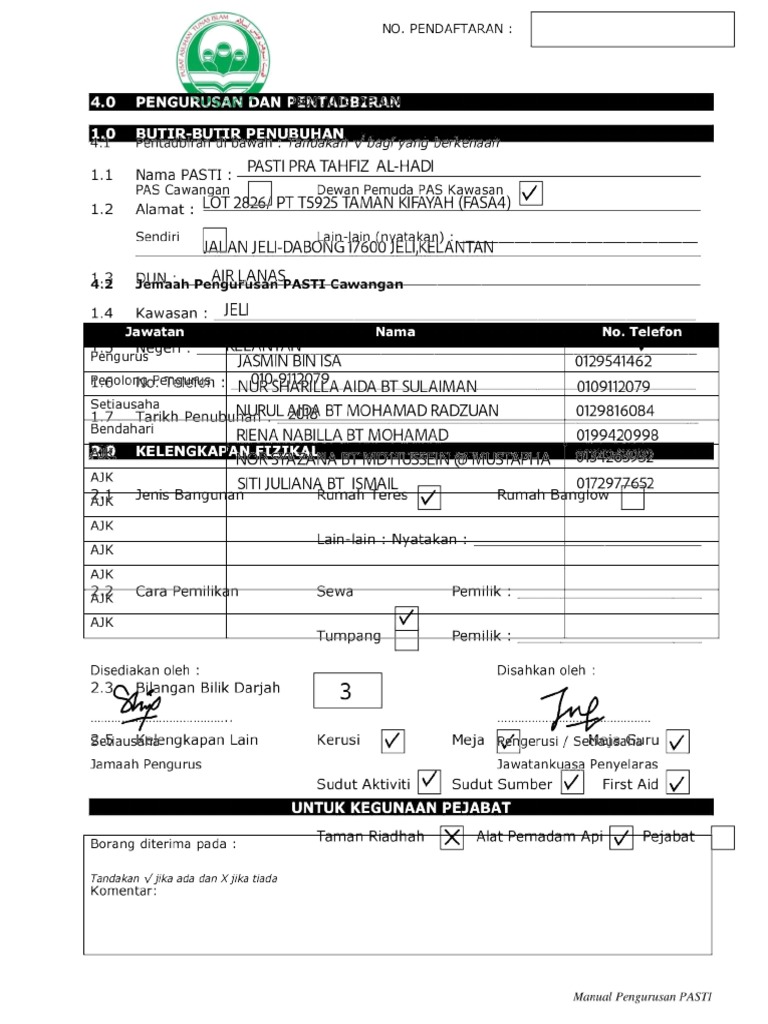 BORANG PENDAFTARAN PASTI | PDF