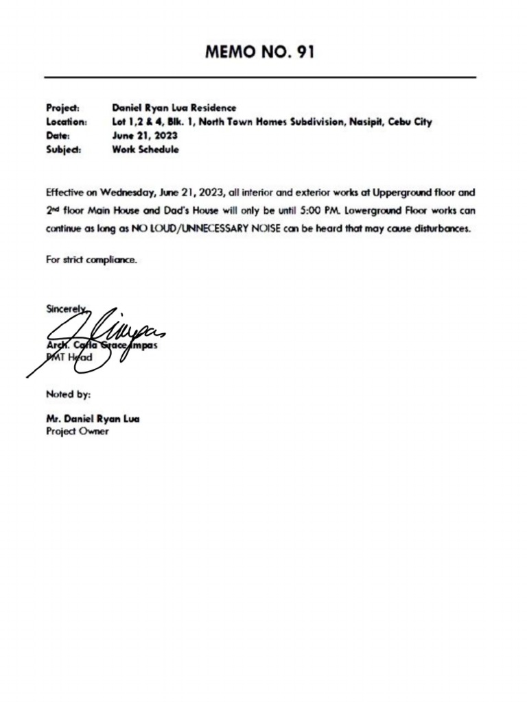 Memo 91 - Work Schedule | PDF