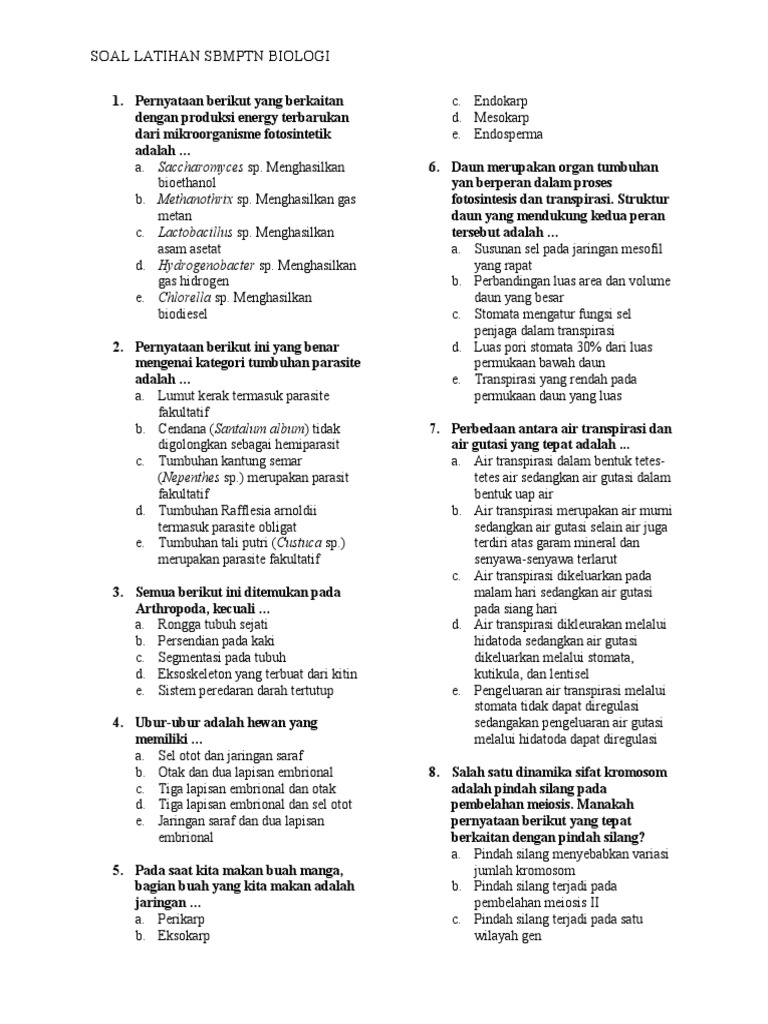 Soal Latihan SBMPTN Biologi | PDF Soal Latihan SBMPTN Biologi | PDF
