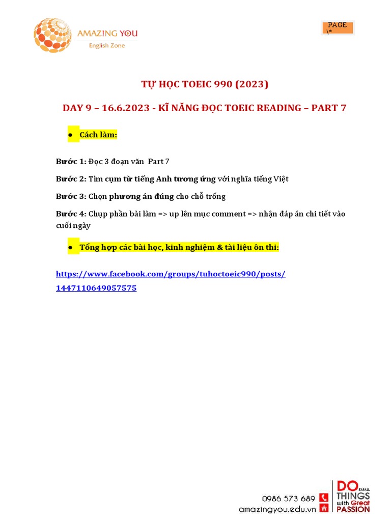 TỰ HỌC TOEIC 990 - Day 9 - 16.6 - TOEIC Reading Part 7 | PDF