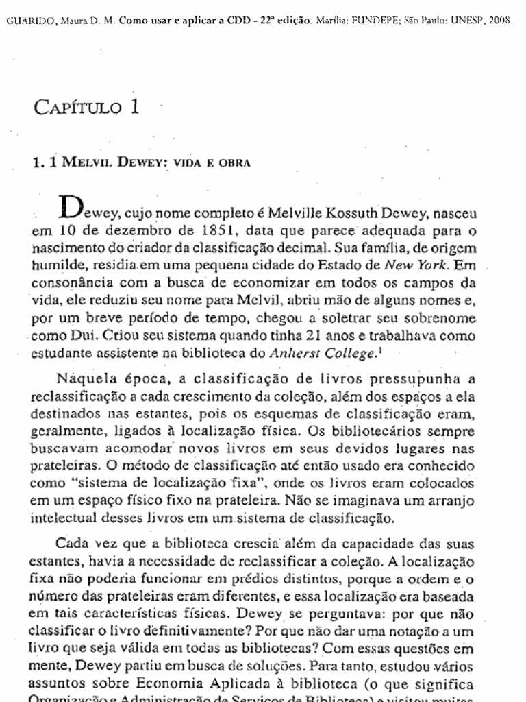 Melvil Dewey, Vida e Obra. Como Usar e Aplicar A Cdd. Guarido, Maura D ...