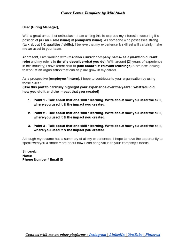 Cover Letter Template by Miti Shah | PDF
