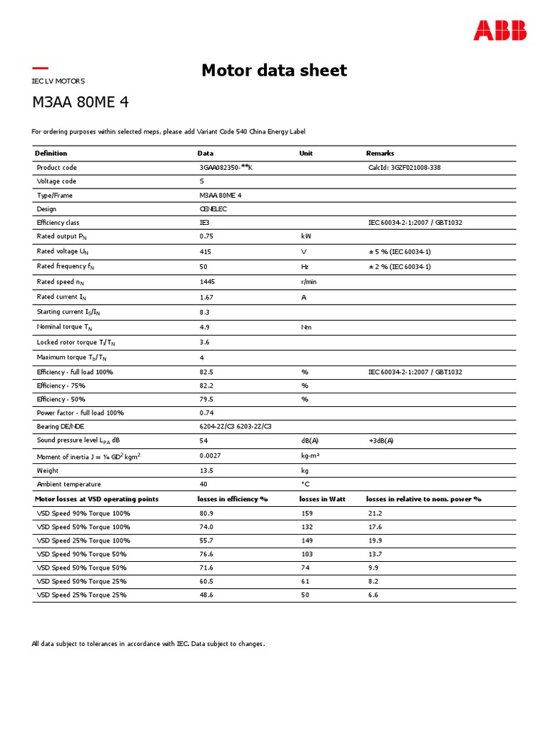 Motor Data For 139213 | PDF | Torque | Quantity