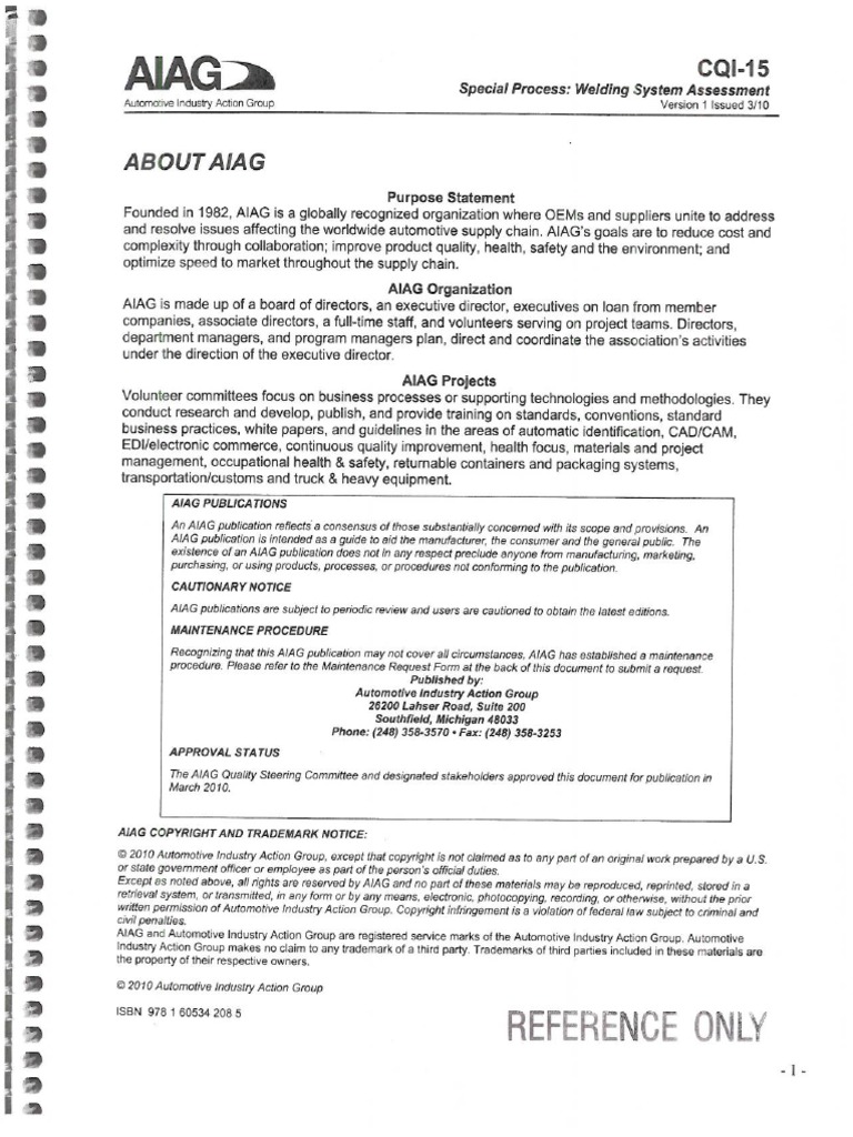 CQI - 15 Welding System Assessment Version 1 Issued 3-10 | PDF