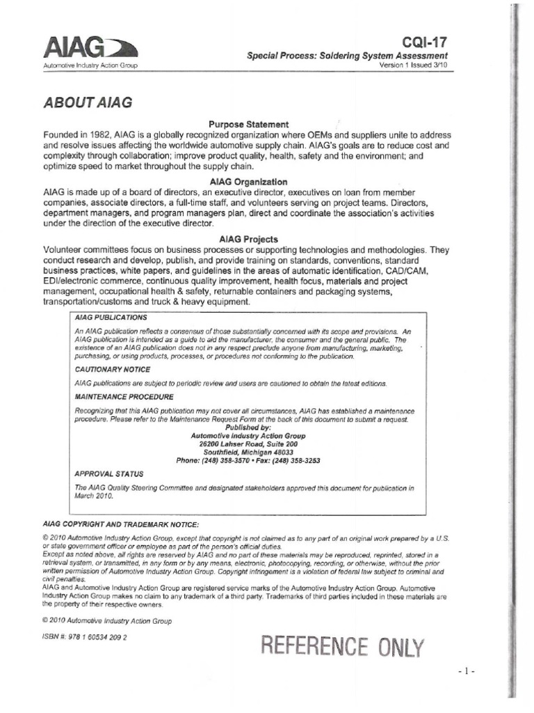 CQI - 17 Soldering System Assessment Version 1 Issued 3-10 | PDF