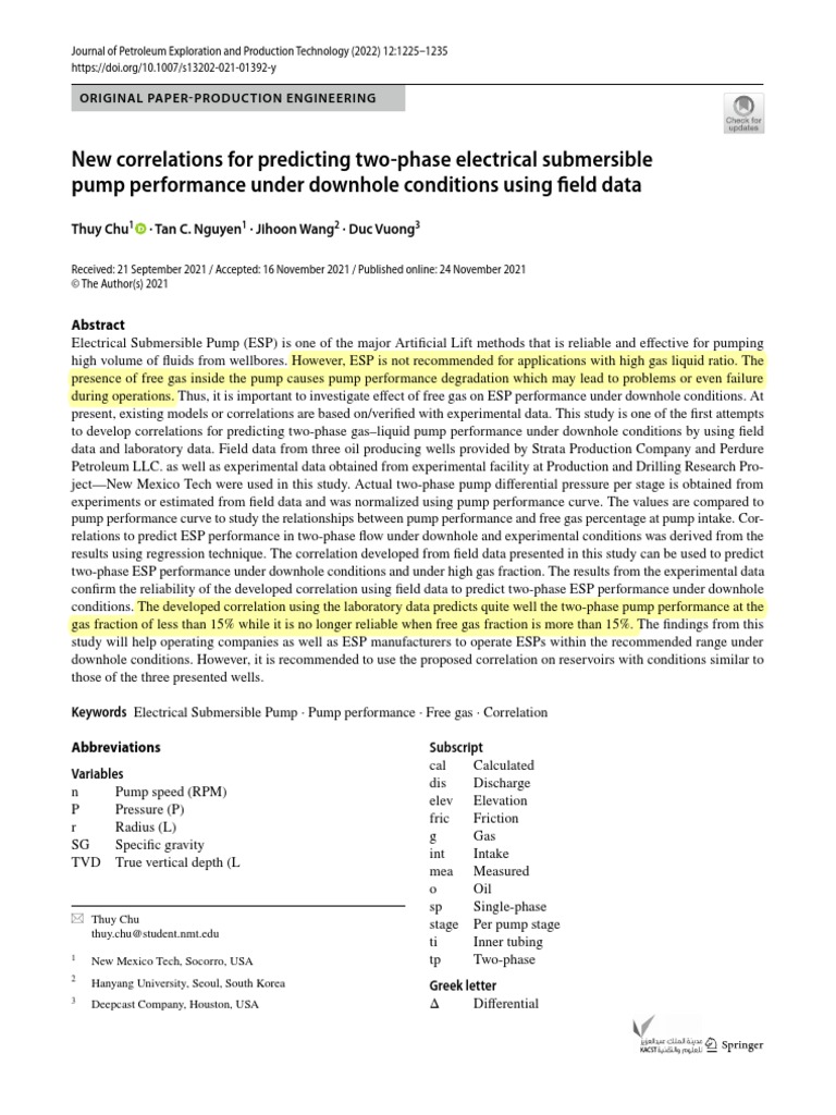 New Correlations For Predicting Two Phase Electrical Submersible | PDF ...