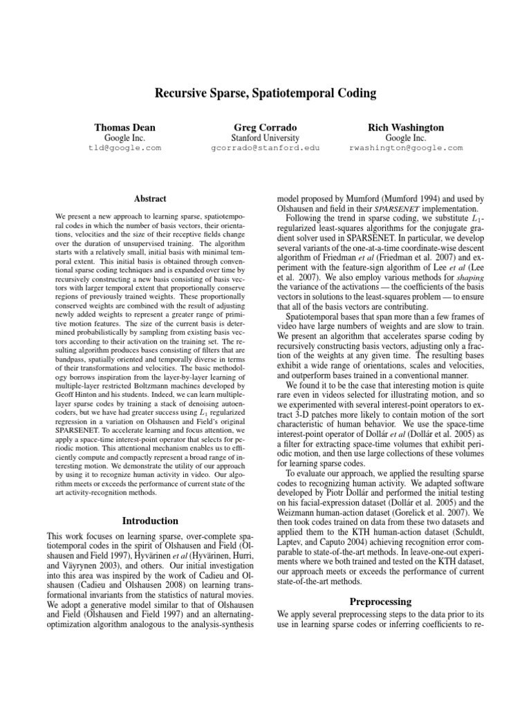 (Recursive Sparse, Spatiotemporal Coding) | PDF | Least Squares ... (Recursive Sparse, Spatiotemporal Coding) | PDF | Least Squares ...