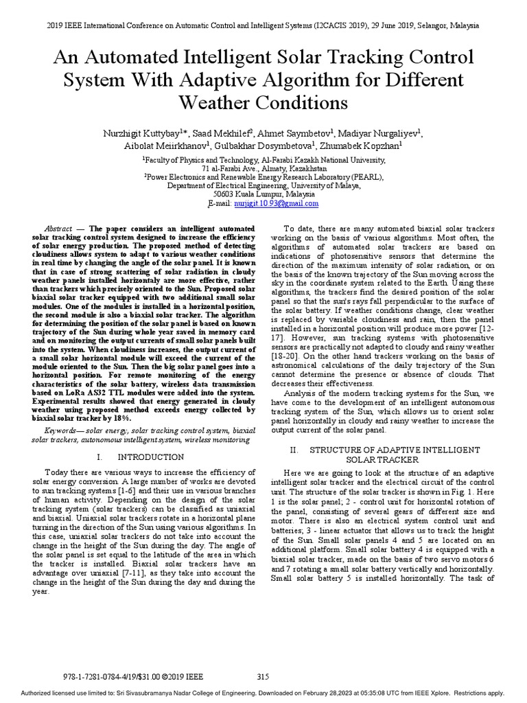 An Automated Intelligent Solar Tracking Control System With Adaptive Algorithm For Different ...