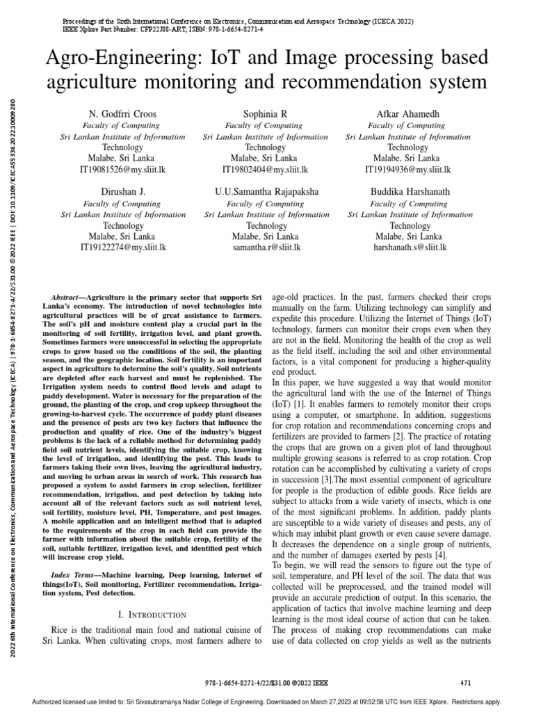 Agro-Engineering IoT and Image Processing Based Agriculture Monitoring ... Agro-Engineering IoT and Image Processing Based Agriculture Monitoring ...