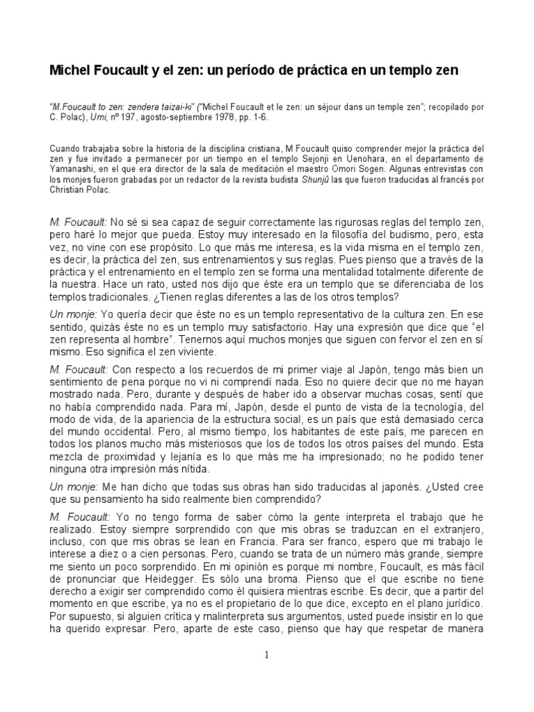 Foucault y su Experiencia en el Zen | PDF