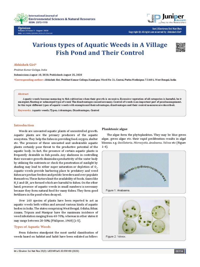 Various Types of Aquatic Weeds in A Village Fish Pond and Their Control ...