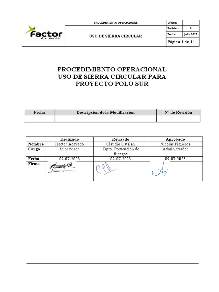 Procedimiento de Uso Sierra Circular | PDF