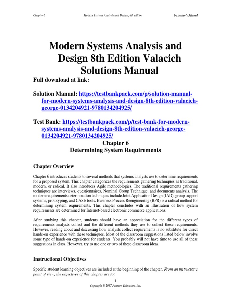 Modern Systems Analysis and Design 8th Edition Valacich Solutions Manual Download | PDF