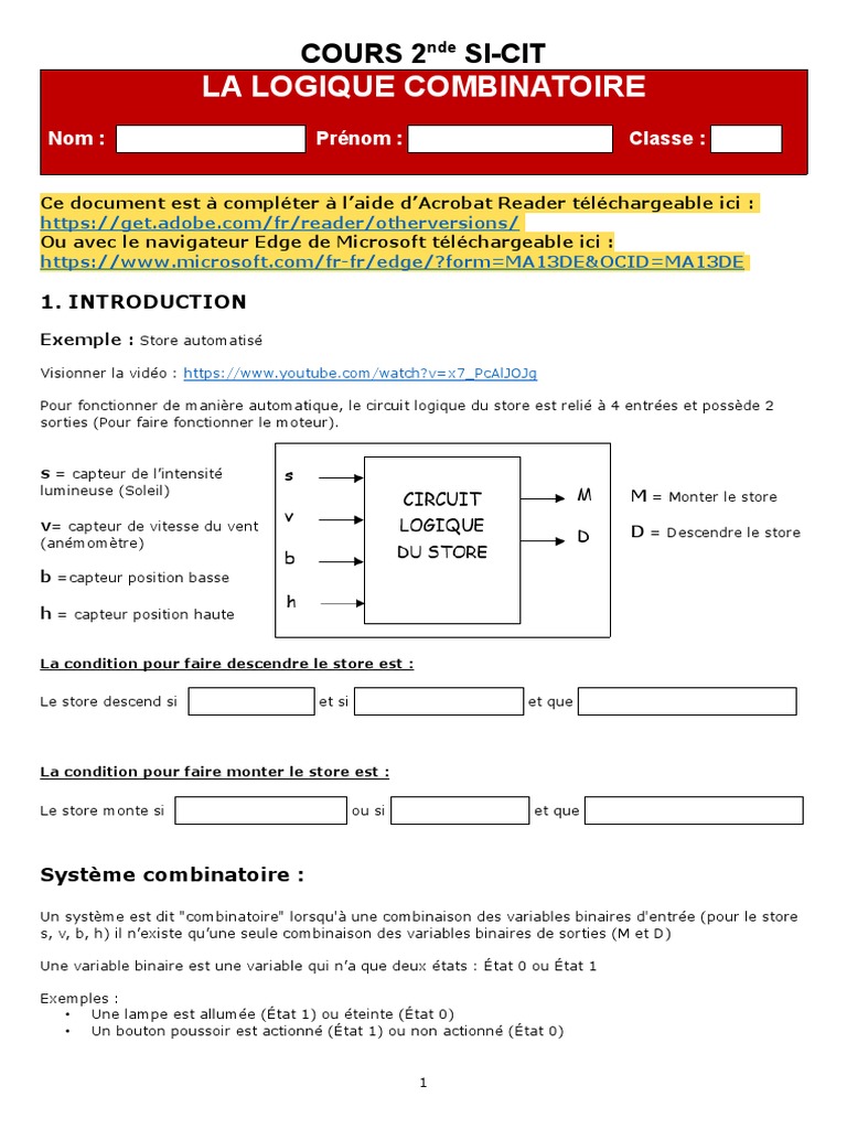 Logique Combinatoire - Cours - Partie 1 | PDF