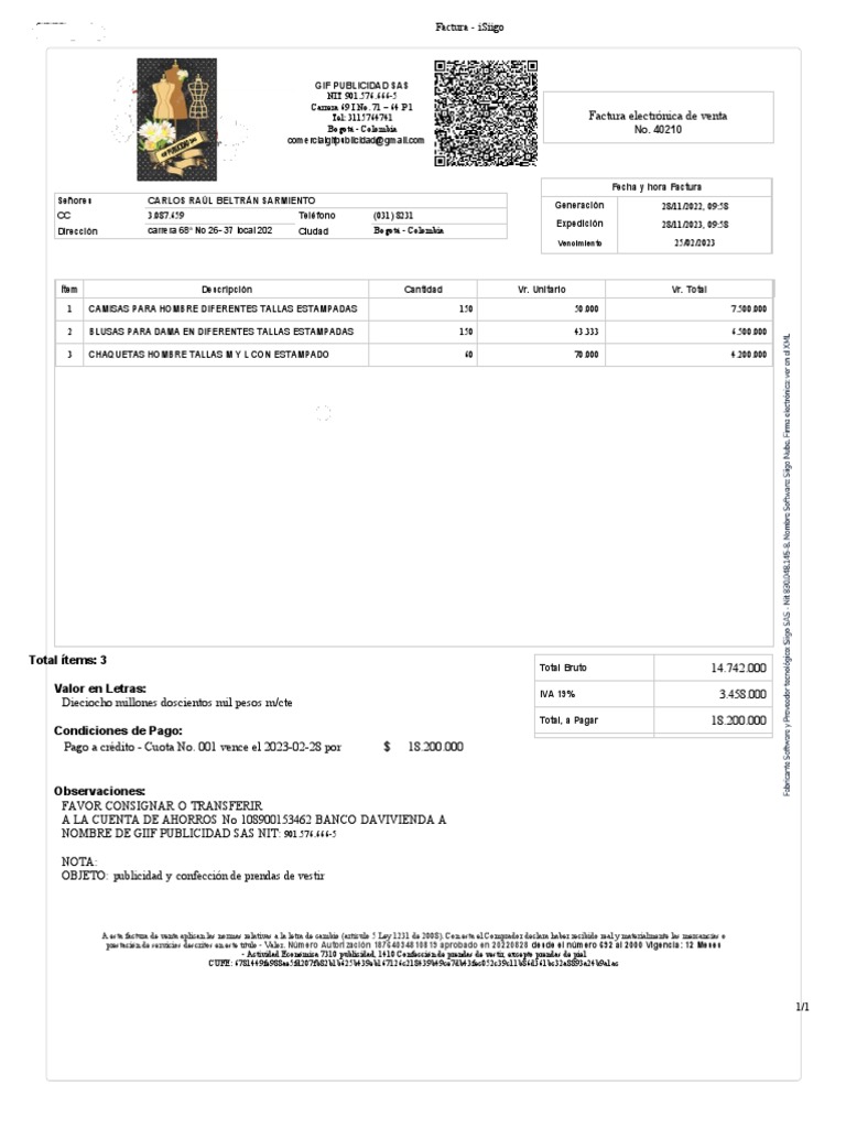Factura Electrónica de Venta - GIF Publicidad | PDF | Bancario | Dinero