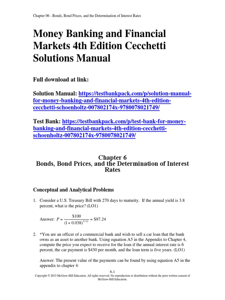 Money Banking and Financial Markets 4th Edition Cecchetti Solutions ...