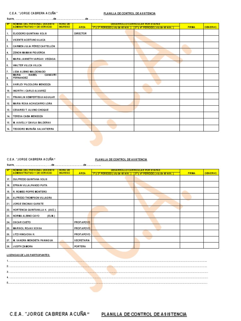 Planillas de Asistencia Profes | PDF | Arte