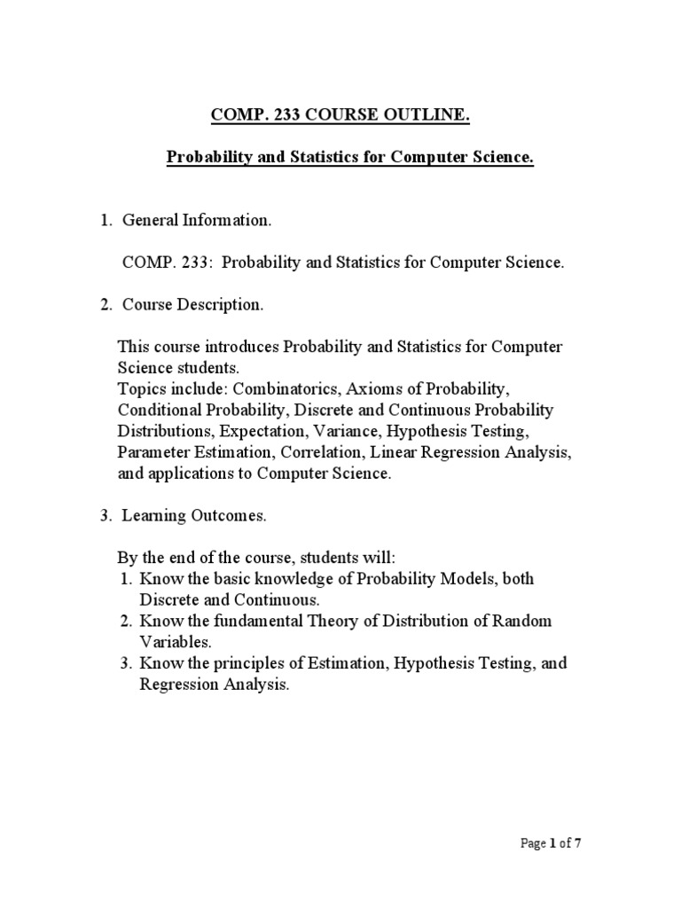 Probability & Statistics Course Outline | PDF