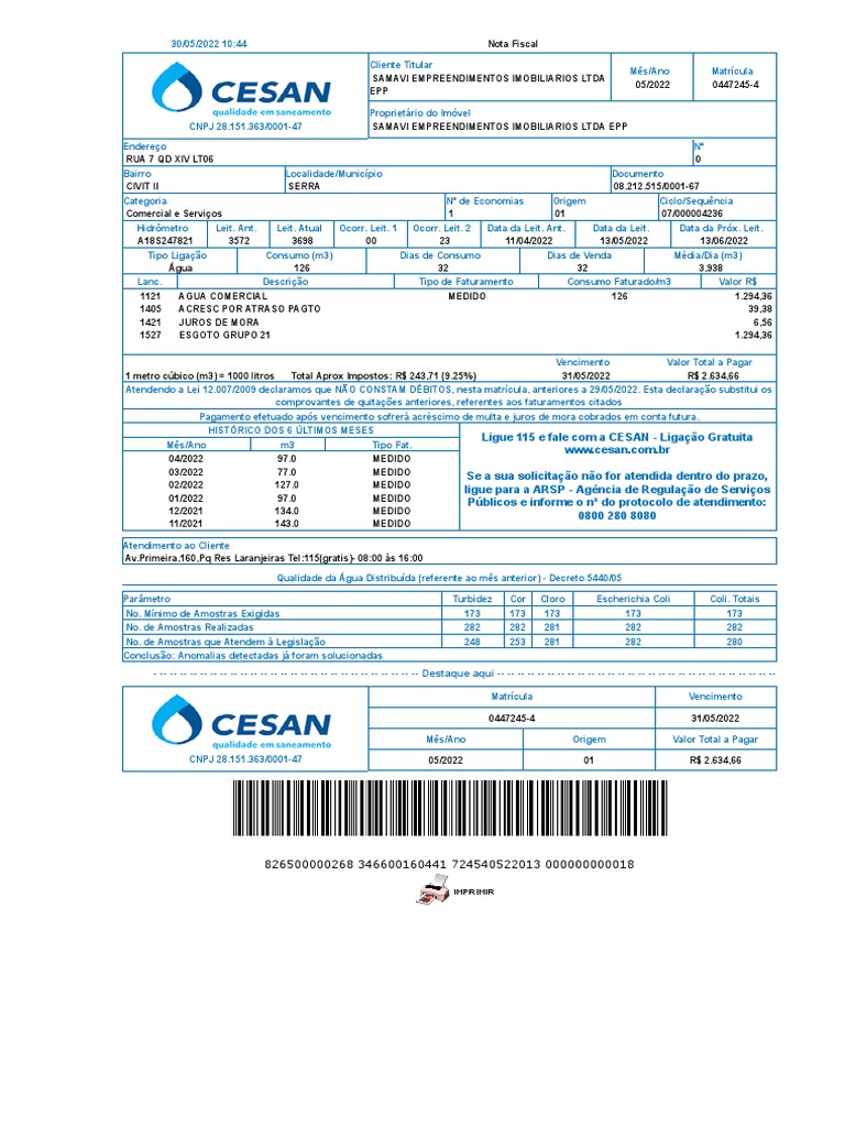 Conta Cesan - Mes 05-2022 | PDF