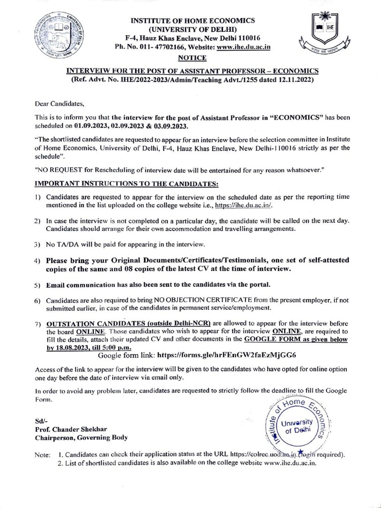 Assistant Professor Economics Interview List | PDF