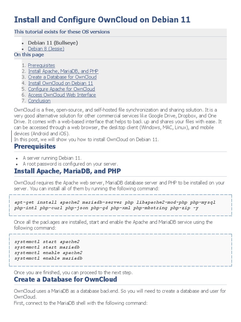 Install and Configure OwnCloud On Debian 11 | PDF