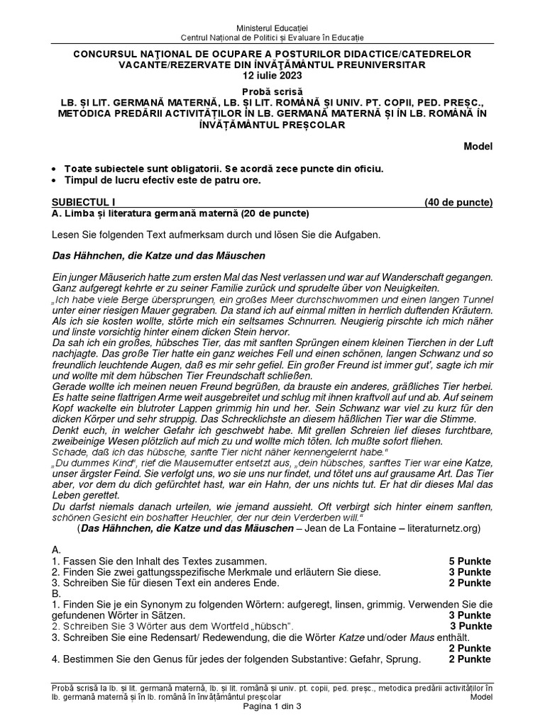 Tit 100 Limba Germana Materna E 2023 Var Model | PDF