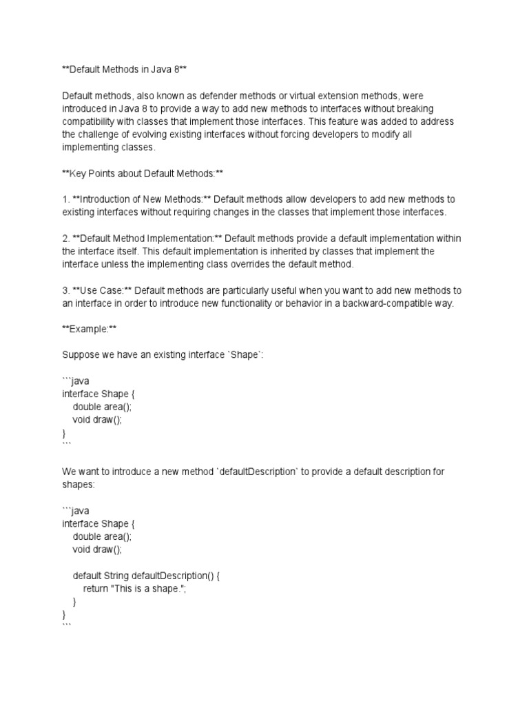 Default Methods in Java 8_Shaikh | PDF | Method (Computer Programming) | Class (Computer ...