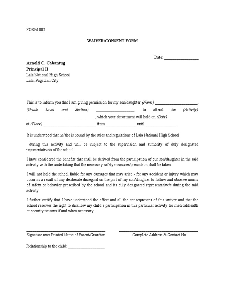 Waiver - Work Immersion | PDF