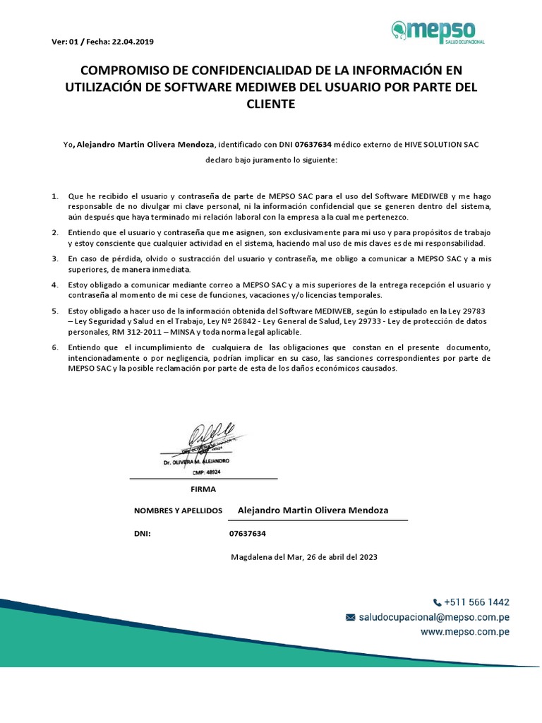 Compromiso de Confidencialidad y Uso de La Informacion | PDF