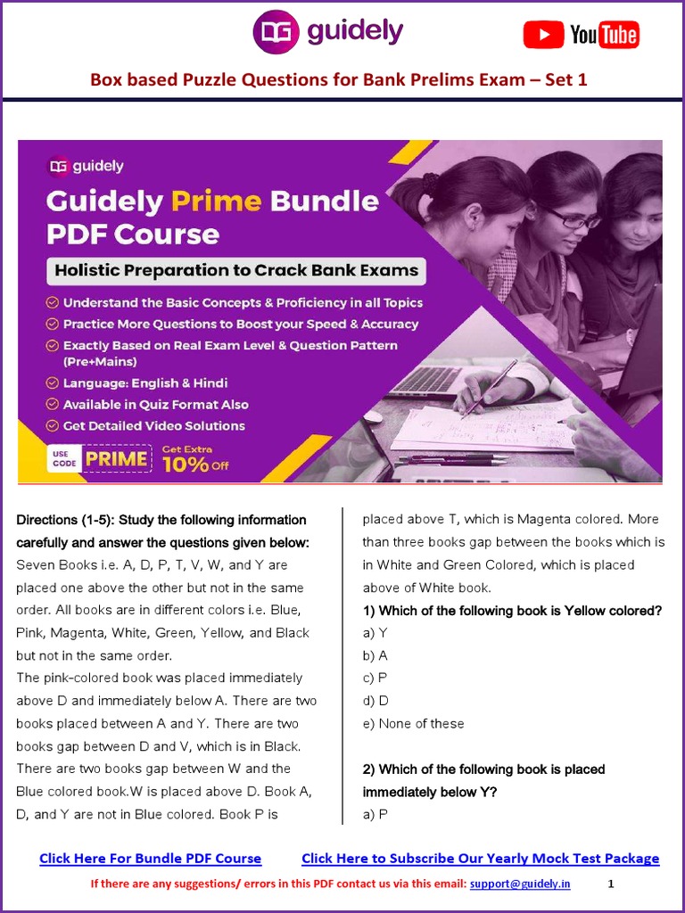 Box Based Puzzle Questions For Bank Prelims Exam - Set 1 | PDF