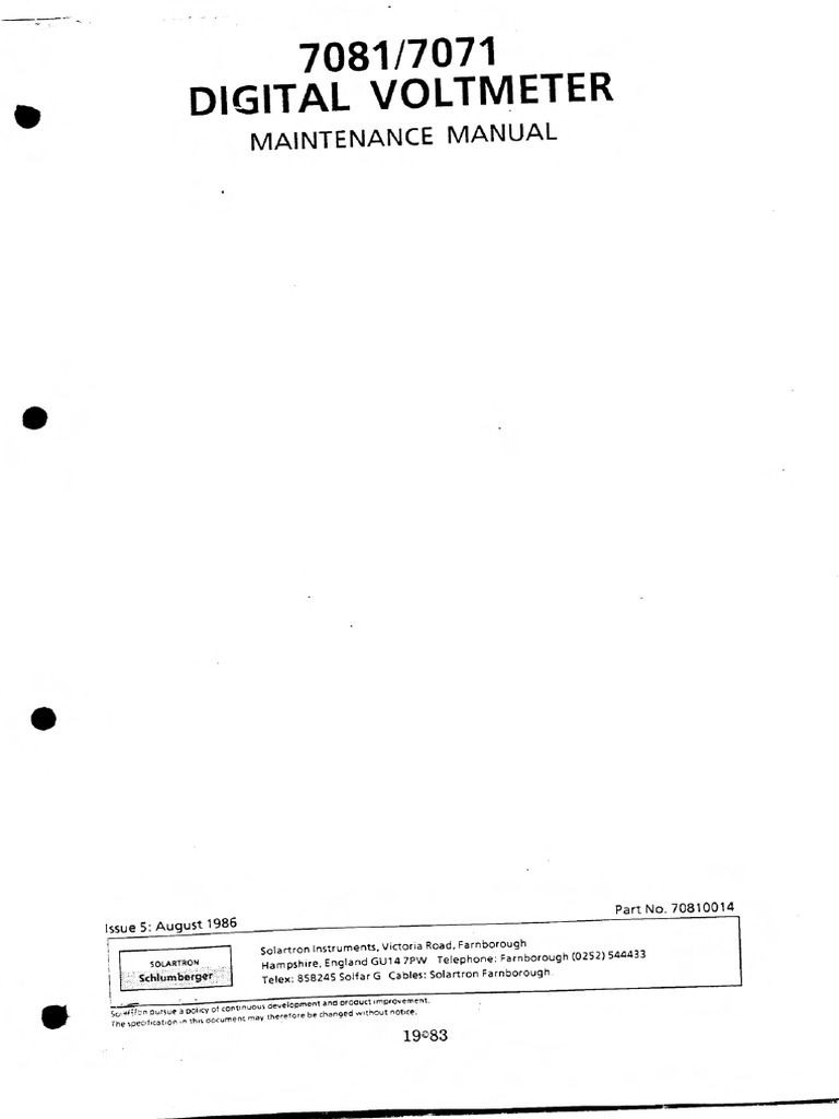Solartron 7081 Voltmeter Service Manual | PDF