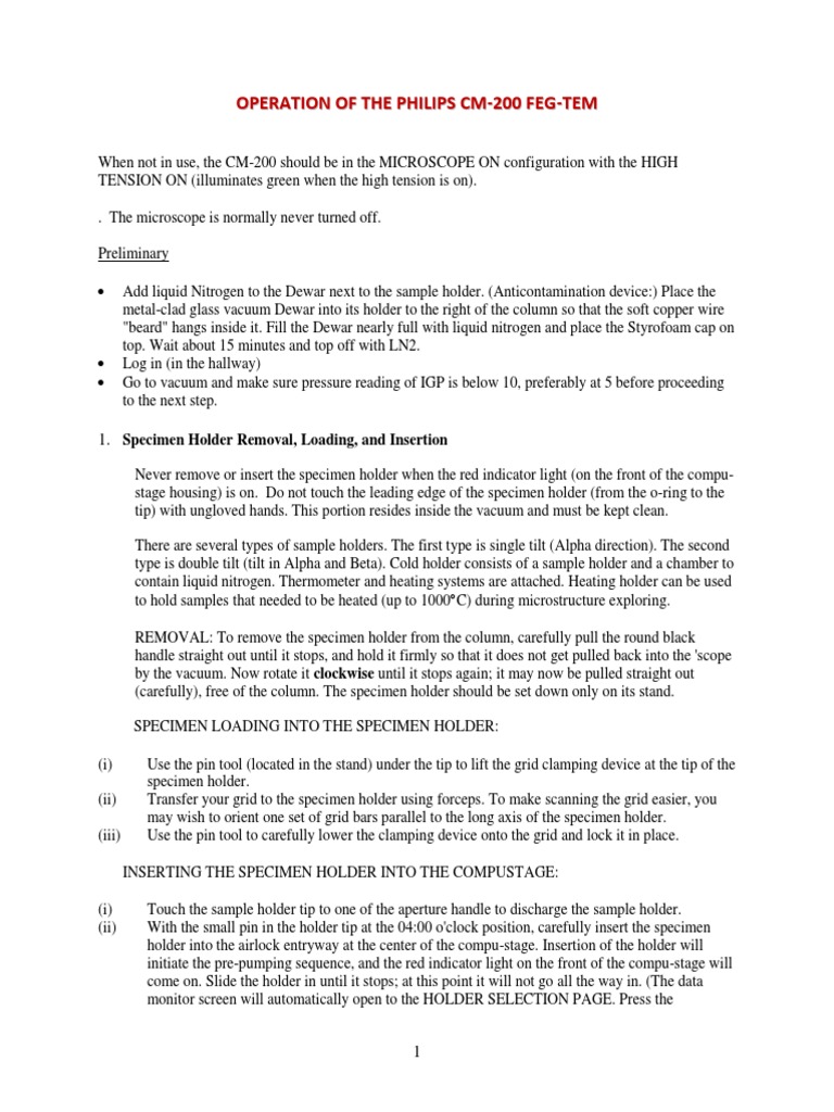 Philips Operation Manual CM200 vs3 | PDF | Transmission Electron ...