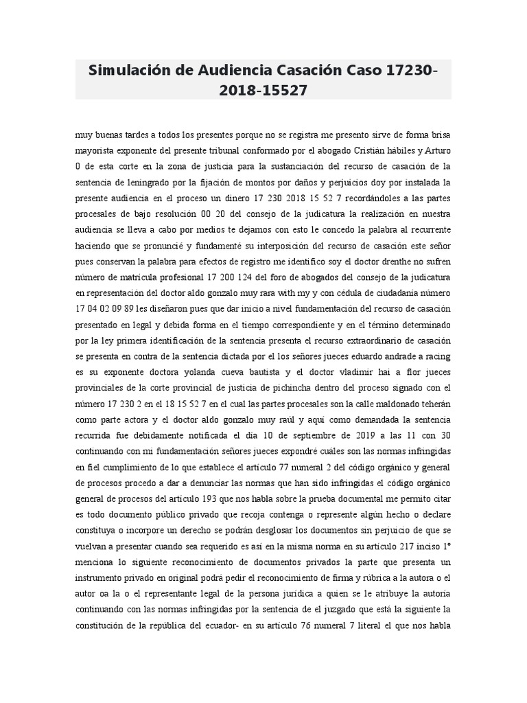 Simulación de Audiencia Casación Caso 17230 | PDF