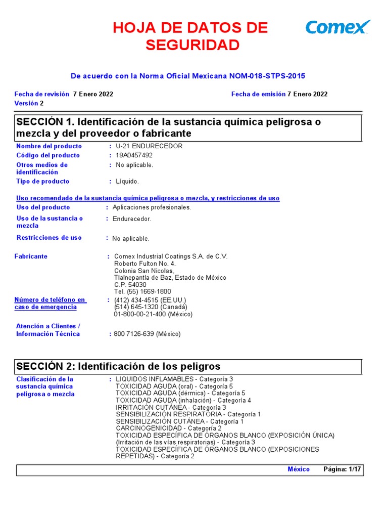 HDS - U-21 Endurecedor - PPG Comex-2023 | PDF | Alergia | Asma