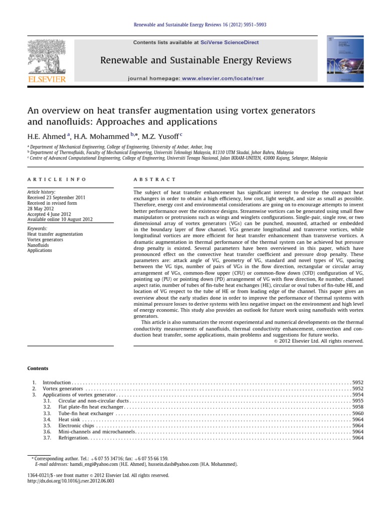 An Overview On Heat Transfer Augmentation Using Vort 2012 Renewable and ...