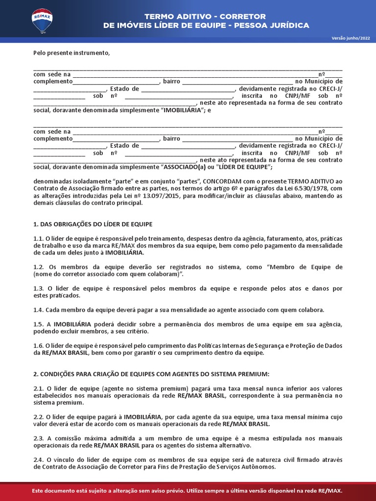 Termo Aditivo Team Leader | PDF